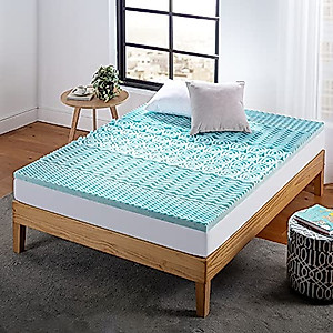 Zinus 1 Inch Green Tea Cooling Gel Memory Foam Zoned Support Mattress Topper, King, Blue
