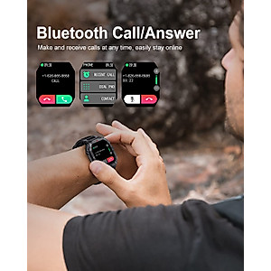 Smart Watches for Men, 1.85 Inch Android iOS Military Smart Watch, Smartwatch with Blood Pressure/Heart Rate/Blood Oxygen Monitor/24 Sports, IP67 Waterproof Tactical Sport Fitness Tracker, 350mAH