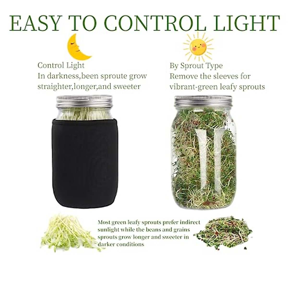 Lulonpon 2 Sprouting Jar Kit, Wide Mouth Quart Mason Jars with Stainless Steel Screen Sprout Lids, 86mm,1000ml,Stand,Tray and Canning Brush,Seed Sprouter Set for Growing Broccoli, Alfalfa (2)