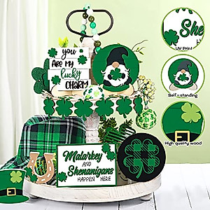 St. Patrick's Day Tiered Tray Decor Set Include Rustic Shamrock Gnome Truck Wood Sign Cutout Letter Sign for St. Patrick's Day Table Home Kitchen Bar Decoration (Green Style, 12 Pcs)
