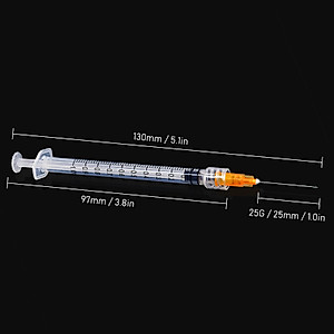 Disposable 1ml syringe with 25G 1inch Lab Supplies, Individually Packaged 50Pack