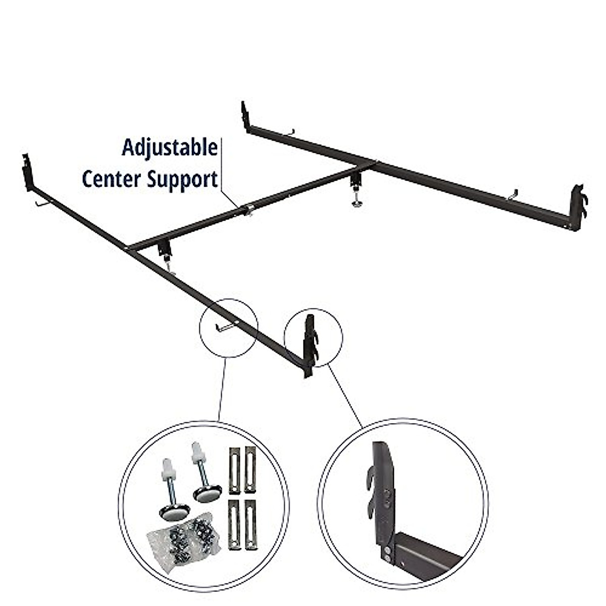 Glideaway DRCV1L Bed Rail System - Adjustable Steel Drop Rail Kit to Convert Full Size Beds to Fit Queen Size Mattresses - Suitable For Antique Beds - Hook-in Attachments