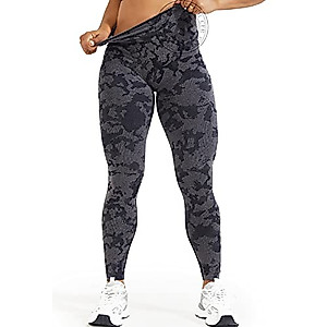 CFR Women's Big Camo Print Seamless Leggings High Waist Workout Stripe Butt Lifting Tummy Control Ruched Yoga Pants Compression Sports Stretch Workout Fitness Gym Exercise Daily Dress Camo Black M