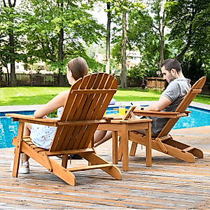 Tangkula 3 Pieces Adirondack Chair Set, Outdoor Wood Furniture Set with 2 Folding Lounge Chairs & Side Table, Widened Armrest, Slatted Design, All Weather Conversation Set for Garden Patio Backyard