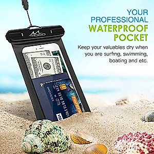 MoKo Waterproof Phone Pouch Holder, Cellphone Case Dry Bag with Lanyard Armband Compatible with iPhone 14 13 12 11 Pro Max, Samsung S21/S20/S10, Black