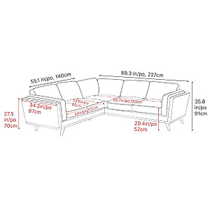 Valencia Artisan Full Leather Sofa - Pure Full Italian Nappa Leather Couch, Solid Wood Accent, Ultimate Comfort (Cognac, L-Shape Sectional)