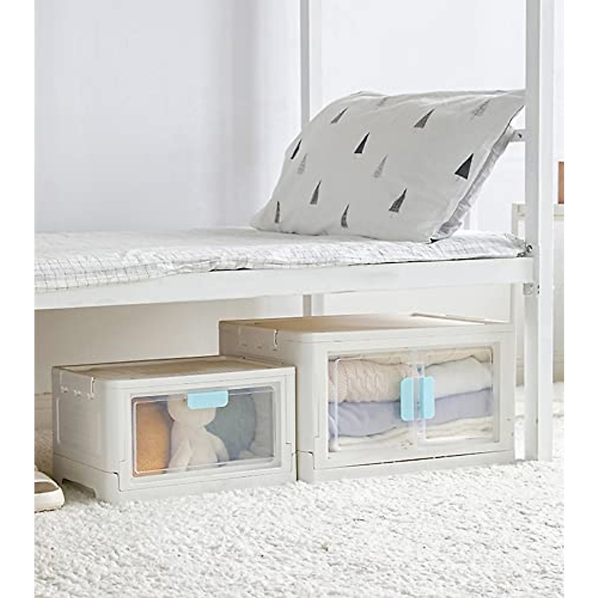 Radefasun Foldable Storage Bins with Lid and Clear Door and Weels Plastic Collapsible Storage Box Portable Stackable Grocery Toys Books Container Folding Storage Crate for Home or Car Trunk