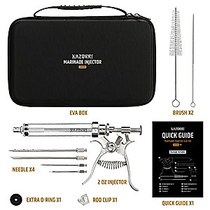 Razorri Marinade Injector Gun, Stainless Steel BBQ Meat Turkey Inject Kit, Flavor Food Syringes with Zipper Case, 2 oz Large Capacity Barrel and 4 Perforated Needles for Indoor Bake and Outdoor Grill