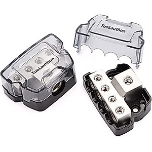 TuoLauthon 2PCS 4 Way Power Distribution Block 1x 0/2/4 Gauge in / 4x 4/8/10 Gauge Out Nickel Plated Car Audio Splitter Amp Distribution Connecting Block