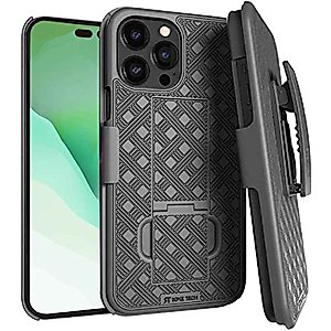 Rome Tech Holster Case with Belt Clip for Apple iPhone 14 Pro 6.1" (2022) - Slim Heavy Duty Shell Holster Combo - Rugged Phone Cover with Kickstand Compatible with iPhone 14 Pro - Black