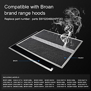 HPF30 Range Hood Non-Ducted Charcoal Filter (XC) 14.6" X 12.9" Compatible with Broan Range Hood Filter S97020466 Replacement Filter with Clips - 2 Pack