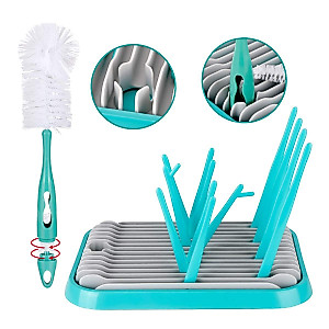 Hestier Baby Bottle Drying Rack with Bottle Cleaning Brush Set/Plastic Bag and Bottle Dryer - Drying Rack and The Planet Folds for Easy Storage