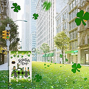 St Patrick's Day Garden Flags, 12.5 x 18 Inch Gnomes Green Buffalo Plaid Truck Garden Flag Vertical Double Sized Spring Holiday Burlap Flag for House Yard Outdoor Decor