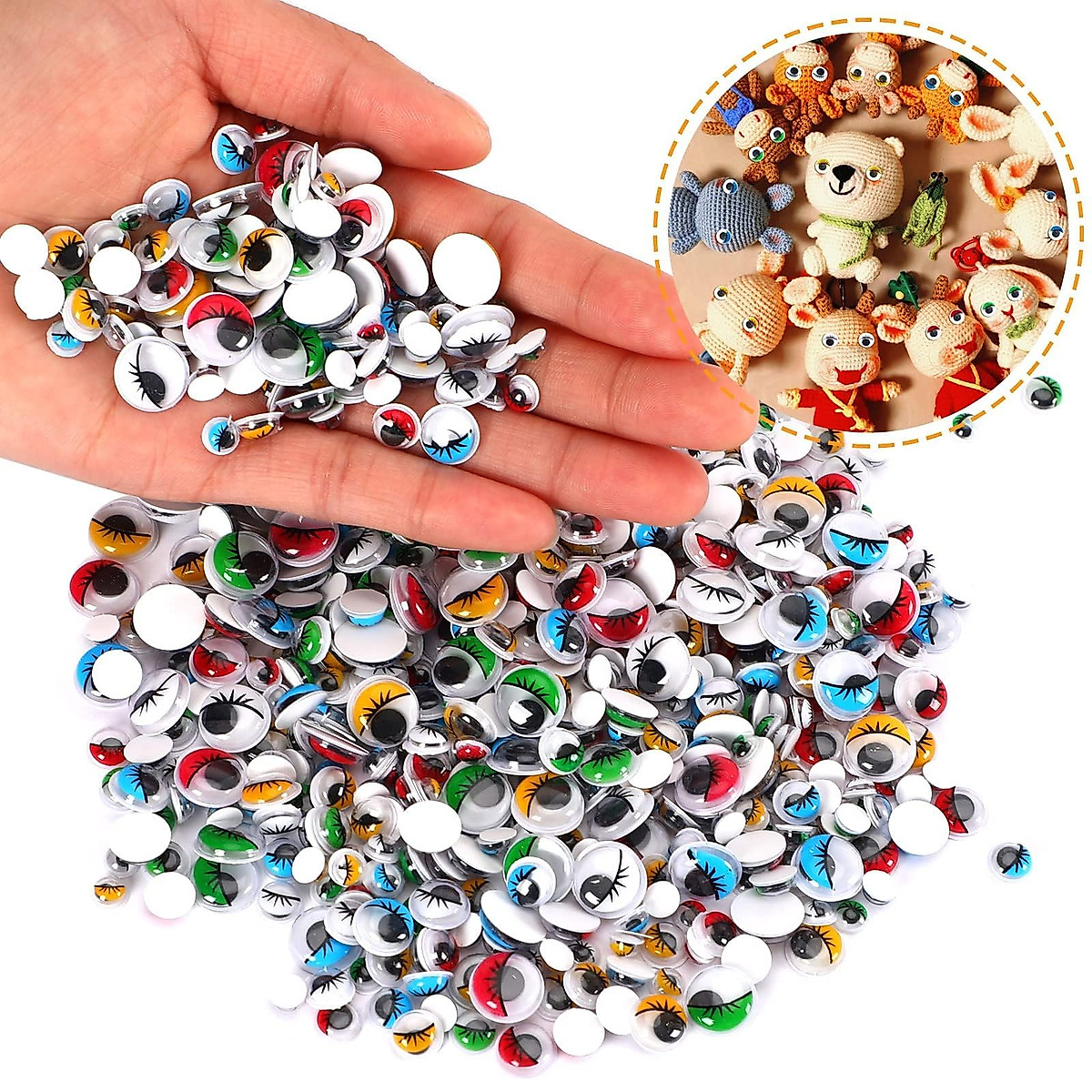 UPINS 1000pcs Wiggle Eyes with Eyelashes Self Adhesive Googly Eyes for DIY Craft 6 mm 8 mm 10 mm 12 mm Mixed Packaging and Multi Assorted Colors