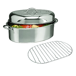 Gibson Home Stainless Steel Top Roast 16-Inch Oval Roaster Pan with Lid and Rack