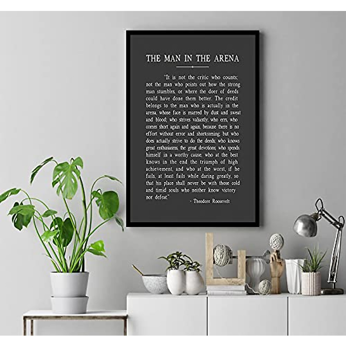 KEJPU Canvas Wall Art The Man In The Arena Metal Print,Theodore Roosevelt Quote Artwork Painting for Modern Living Room Office Decor Framed Ready to Hang 12''x18''