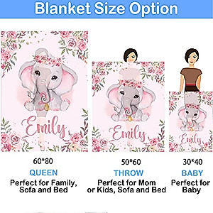ZouZou Personalized Customized Baby Girl Blanket - Baby Blanket with Name for Baby Girl, 30x40, Fleece - Cute Custom Baby Blanket for Baby Girls (Elephant)