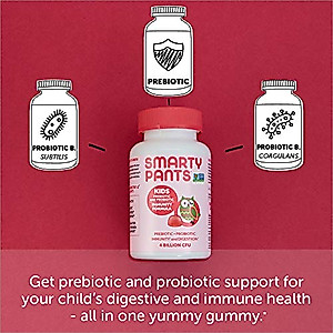 SmartyPants Kids Probiotic Immunity Gummies: Prebiotics & Probiotics for Immune Support & Digestive Comfort, Strawberry Crème Flavor, 60 Gummy Vitamins, 30 Day Supply, No Refrigeration Required