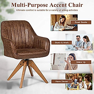 Giantex Stylish Swivel Home Office Chair, No Wheels but Swivel, Solid Wood Legs, Thick Felt Foot Pads, Modern Dining Armchair, Classy Accent Chair, Cute Writing Desk Chair for Small Space, Living Room