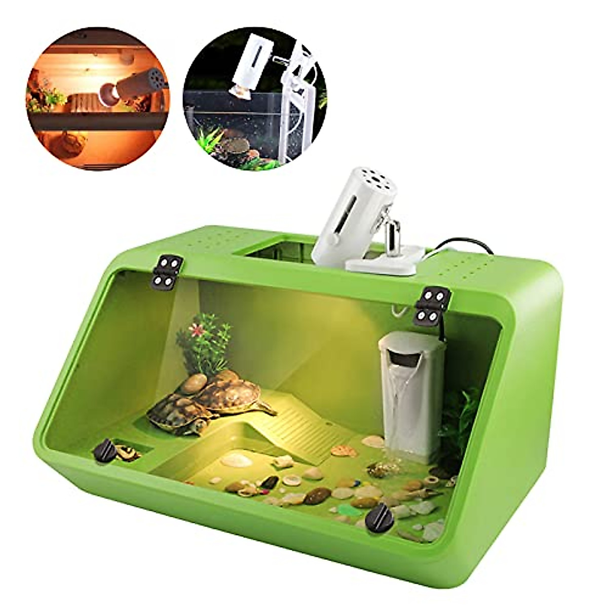 FIVEAGE Reptile Heat Lamp Fixture Turtle Aquarium Lamp Tortoise Light Heating Lamps Holder with 3 UVA UVB Turtle Light Sun Basking Spot Lamps for Reptiles,Amphibian(White)