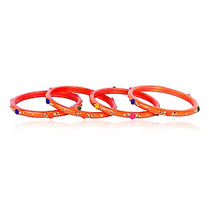 JD'Z COLLECTION Bollywood Bangle Bracelets For Women & Girls Partywear Kada Indian Glass Bangles Jewelry Set Flower Designer Saree Matching 4pc Bangles For Women (Orange, 2.6)