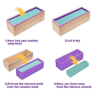 Silicone Soap Mold - Flexible Rectangular Loaf Mold Comes with Wood Box, Stainless Steel Wavy + Straight Scraper for Soaps Making