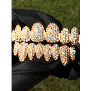 14k Iced 1.2 ct CZ Set 8 Teeth Joker Gold Grillz for Mouth Top Bottom Hip Hop Teeth Grills for Teeth Mouth Grillz for Mouth Top Bottom Set (Gold)