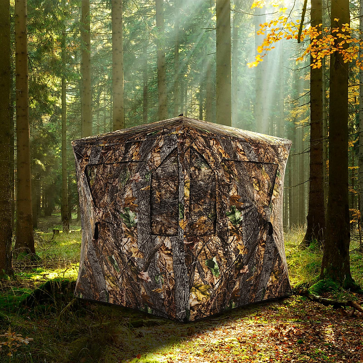 Tangkula 3 Person Pop up Ground Blind, Portable Hunting Blind with Mesh Windows, Carrying Bag & Ground Stakes, Camouflage Hunting Tent with Hub System, Camo Deer Blinds for Hunting