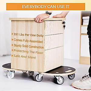 15-Inch Round Wood Platform Dolly with TPR Silent 3" Wheel, 551-lb Load Capacity Heavy Duty Wood Furniture Dolly, Multifunctional Movers Carrier,Plant Dolly, One Pack
