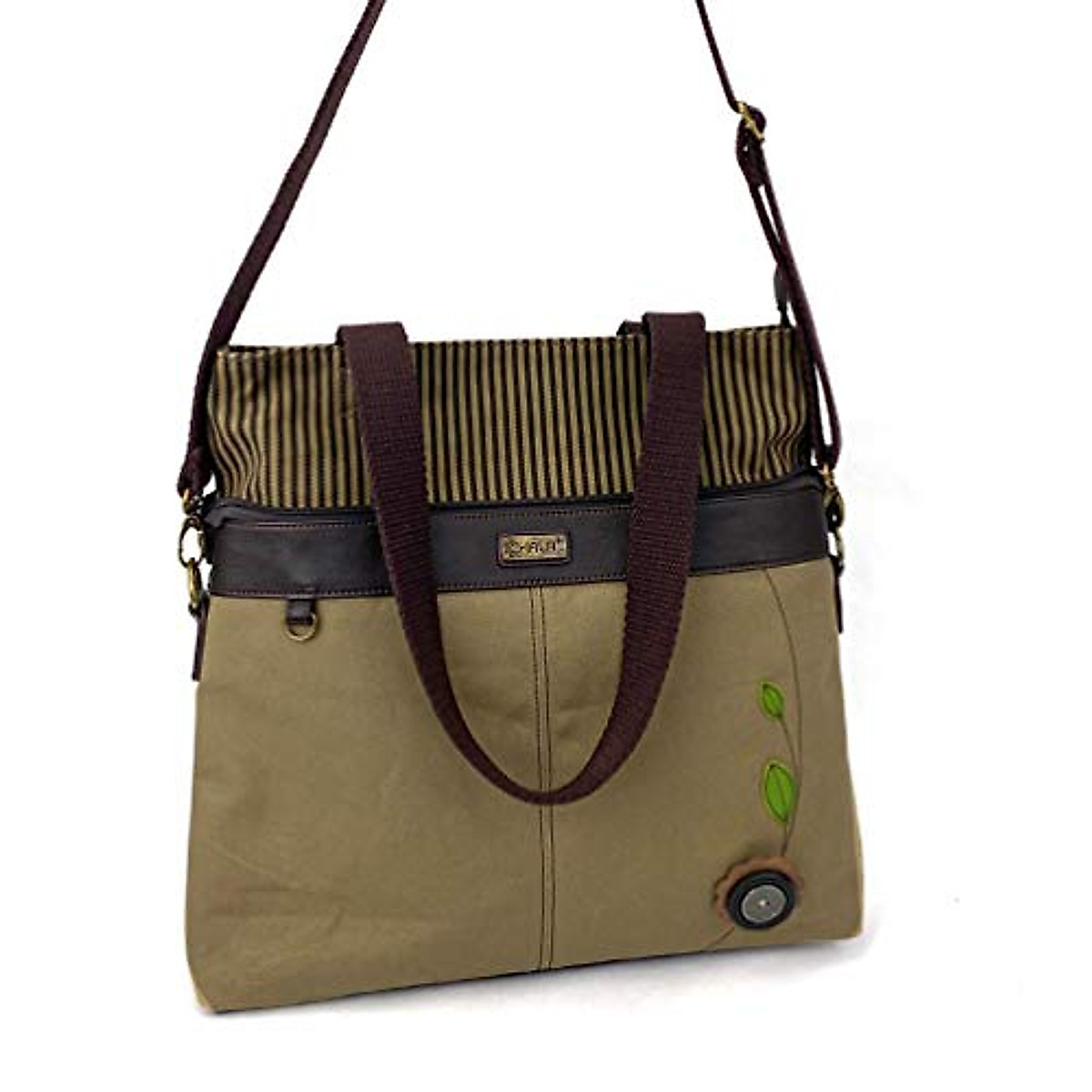 Chala Convertibile Stripe Zip Tote with Pomeranian Key fob - Heavy Canvas Tote with Crossbody