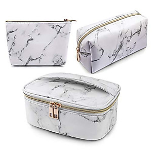 MAGEFY 3Pcs Makeup Bags Portable Travel Cosmetic Bag Waterproof Organizer Multifunction Case with Gold Zipper Marble Toiletry Bags for Women