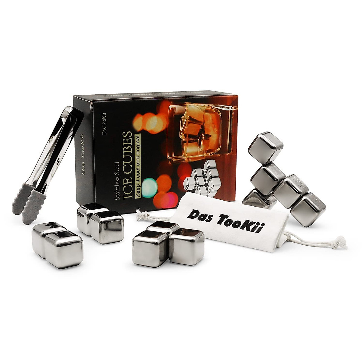 Whiskey Stones Gift Set for Men & Women, Stainless Steel Whisky Ice Balls, Metal Ice Cubes, Reusable Whiskey Rocks Beverage Chilling Stones