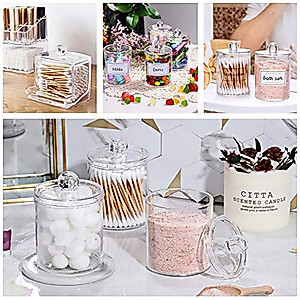HZLHZYY 4 Pack Swab Holder Canisters with Lid Cotton Ball Pad Jars Clear Q-Tips Dispenser Holder Bathroom Storage Containers for Cotton Swabs, Q-Tips, Make Up Pads, Cosmetics, Floss Pick, Bath Salts