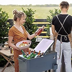 UPHA 80 Quart Rolling Outdoor Cooler, Patio Cooler Cart on Wheels, Portable Drink Beverage Bar for Patio Pool Party, Ice Chest with Shelf and Bottle Opener, IronGrey