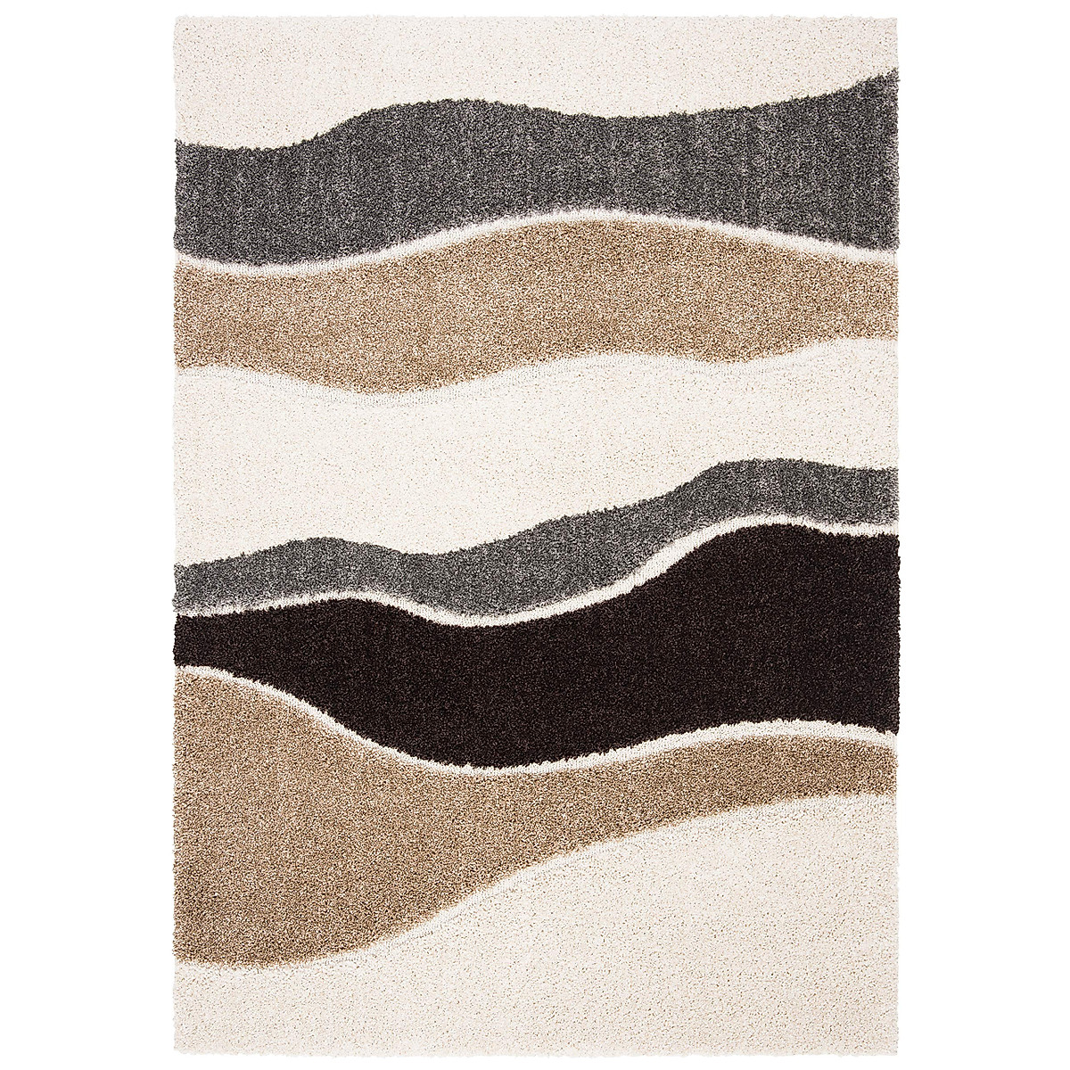 SAFAVIEH Florida Shag Collection Area Rug - 6' x 9', Ivory & Grey, Abstract Design, Non-Shedding & Easy Care, 1.2-inch Thick Ideal for High Traffic Areas in Living Room, Bedroom (SG475-1180)
