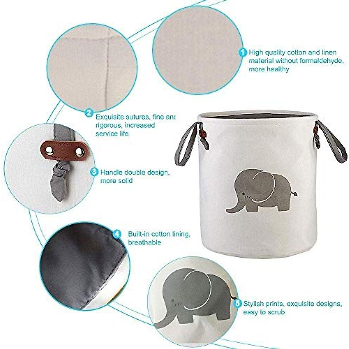 Storage Baskets,Cotton Foldable Round Home Organizer Bin for Baby Nursery,Toys,Laundry,Baby Clothing,Gift Baskets(Elephant)