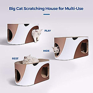MSBC Big Cat Scratcher Lounge, Corrugated Cardboard Cat Scratcher House with Hole, Large Scratching Lounger Sofa Bed, Cat Scratching Pad for Indoor Cats as Furniture Protector, Cat Training Toy