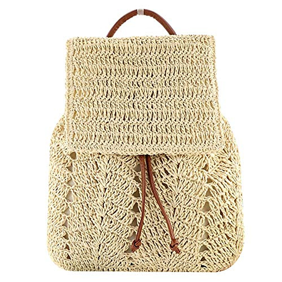 ZLM BAG US Handwoven Straw Backpack for Women Bohemian Beach Backpack Purse Drawstring Closure Casual Daypack