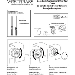 Westbrass A493CHM-07 Universal Patented Deep Soak Round Replacement 2-Hole Bathtub Overflow Cover for Full and Over-Filled Closure, Satin Nickel
