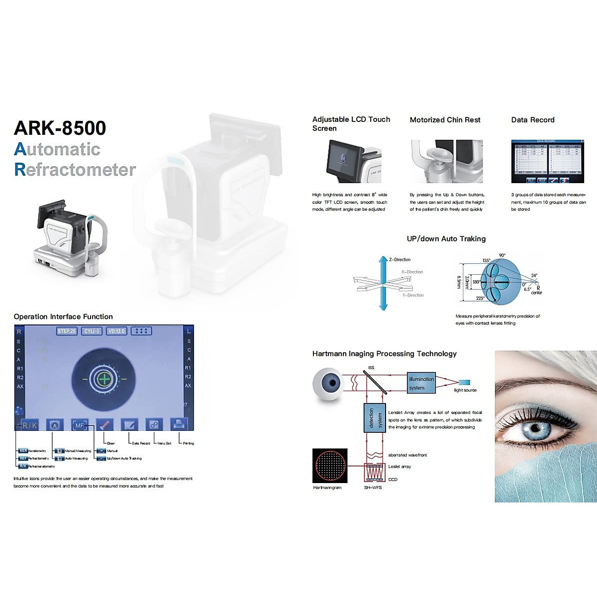 Auto Refractor Optometry Autorefractor Refractometer Keratometry Ophthalmic Instrument CE Certification USA in Stock