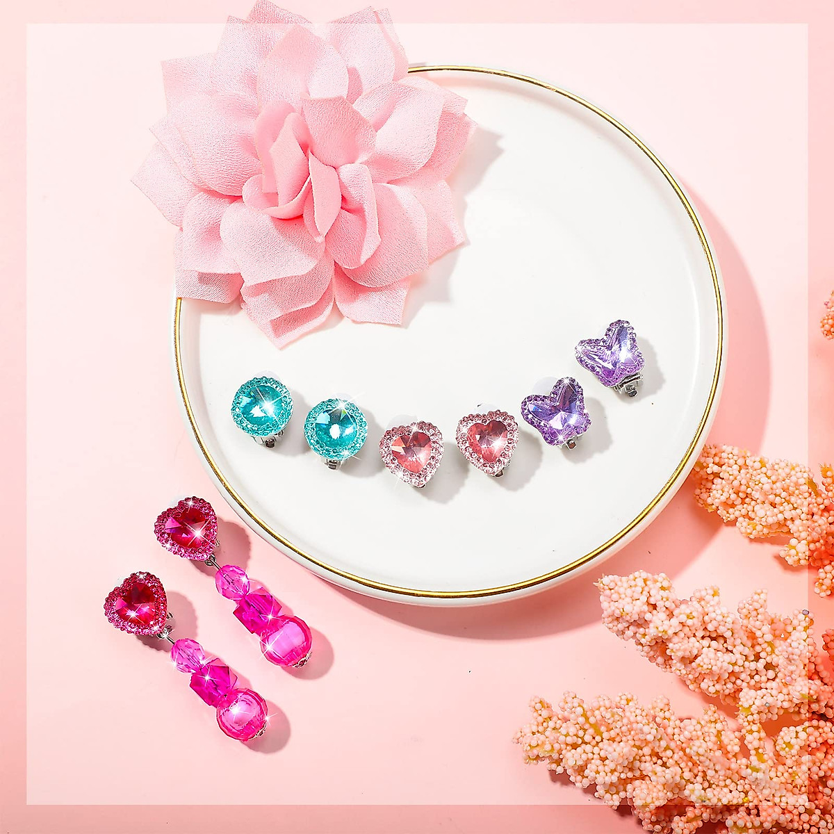 Hicarer 9 Pairs Girls Clip-on Earrings Pretend Princess Play Earrings Jewelry Set (Style 5)