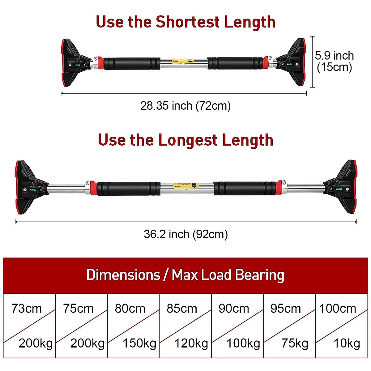 LADER Pull Up Bar for Doorway, Chin Up Bar Upper Body Workout No Screw Installation for Home Gym Exercise Fitness with Level Meter and Adjustable Width, up to 440lbs (Black)