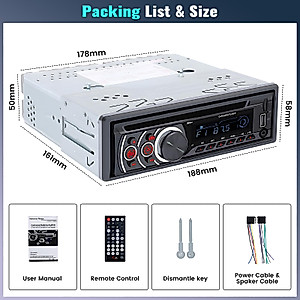 Single Din Car Stereo Bluetooth Car CD DVD Player HandsFree Calling Head Unit FM Radio Receiver USB Charging Power-Off Memory MP3 Car Player Support CD/DVD/VCD/AUX/RCA/TF Input + Remote Control