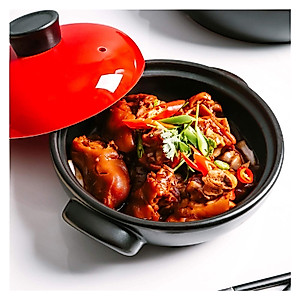 soup pot Classic Round Earthenware Pot with Dual Handle and Red Lid 1L Heat Resistant Soup Pot Added Australian Spodumene Material stock pots with lids