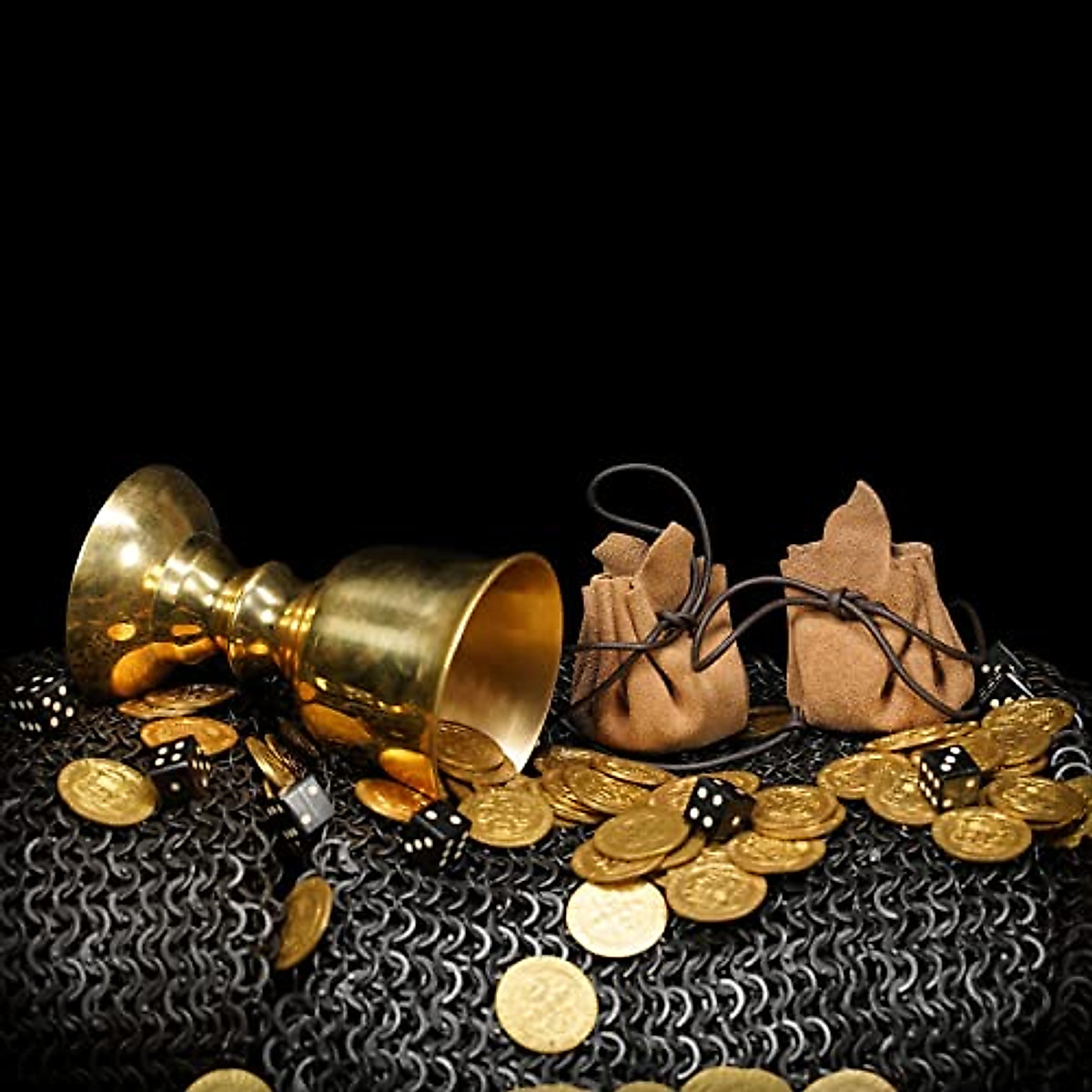 Mythrojan Suede Drawstring Pouches LARP Suede Medieval Trinket Bag Set of 2 Brown