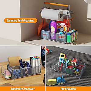 PHINOX Utensil Caddy, Silverware Caddy Condiment Caddy, Utensil Holder for Party, Picnic Flatware Caddy with Handle and Paper Towel Roll Holders, Utensil Cutlery Caddy for Camping, Kitchen (Silver)