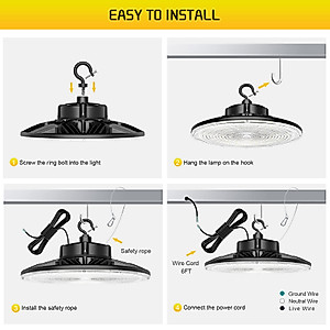 200W UL/DLC Listed LED High Bay Light Remote Control Dimmable Extra Bright Large 30,000Lm 5000K IP65 Waterproof LED UFO Warehouse Shop Bay Lights AC100-277V