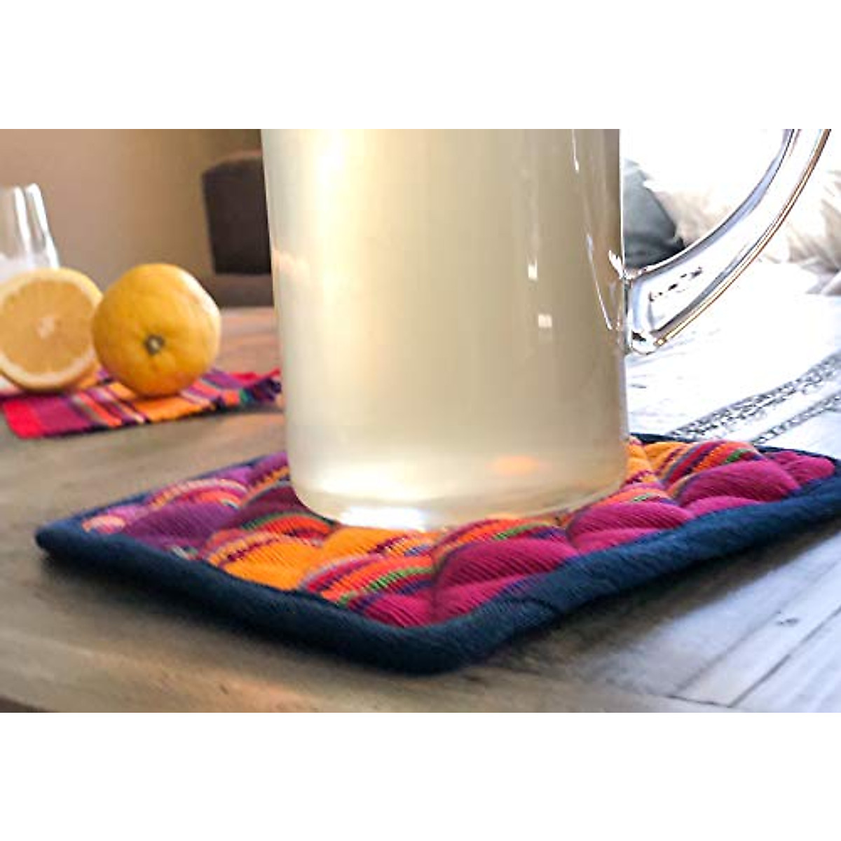 Cork & Leaf Potholder Loop for Hanging- Hot Oven Pad/Coaster for Countertops, Kitchen Pot Holder, Heat Resistant with Hanging Loop, Thick Cotton Potholder (Fiesta)