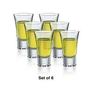 Bormioli Rocco Dublino Collection Shot Glasses - Set of 6 Clear Shot Tumblers With Heavy Base – 2-Ounce Shooter Glass For Spirits & Liquors – Classic European Design Drinkware For Bar, Pub & Home Use