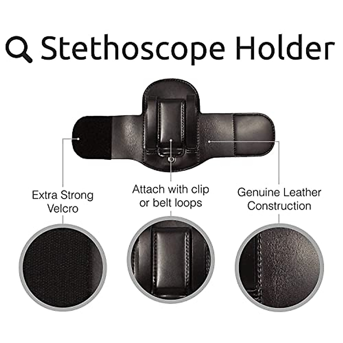 Stethoscope Holder with Velcro Closure and Padded Hip/Belt Clip (Navy) for Littmann - Genuine Leather Universal Stethoscope Holster